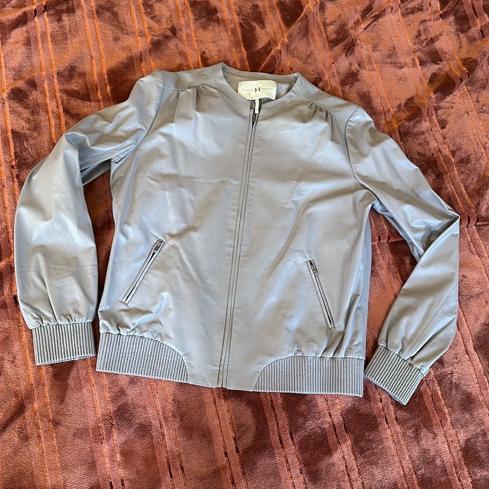 Halston Heritage Leather Jacket Biker Bomber - Gem